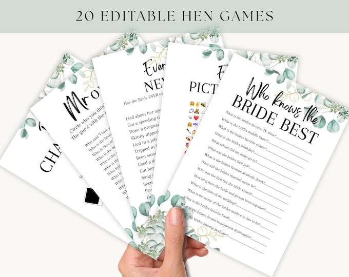 Minimalist Hen Do Games | Printable Hen Party Games | Editable Bridal ...