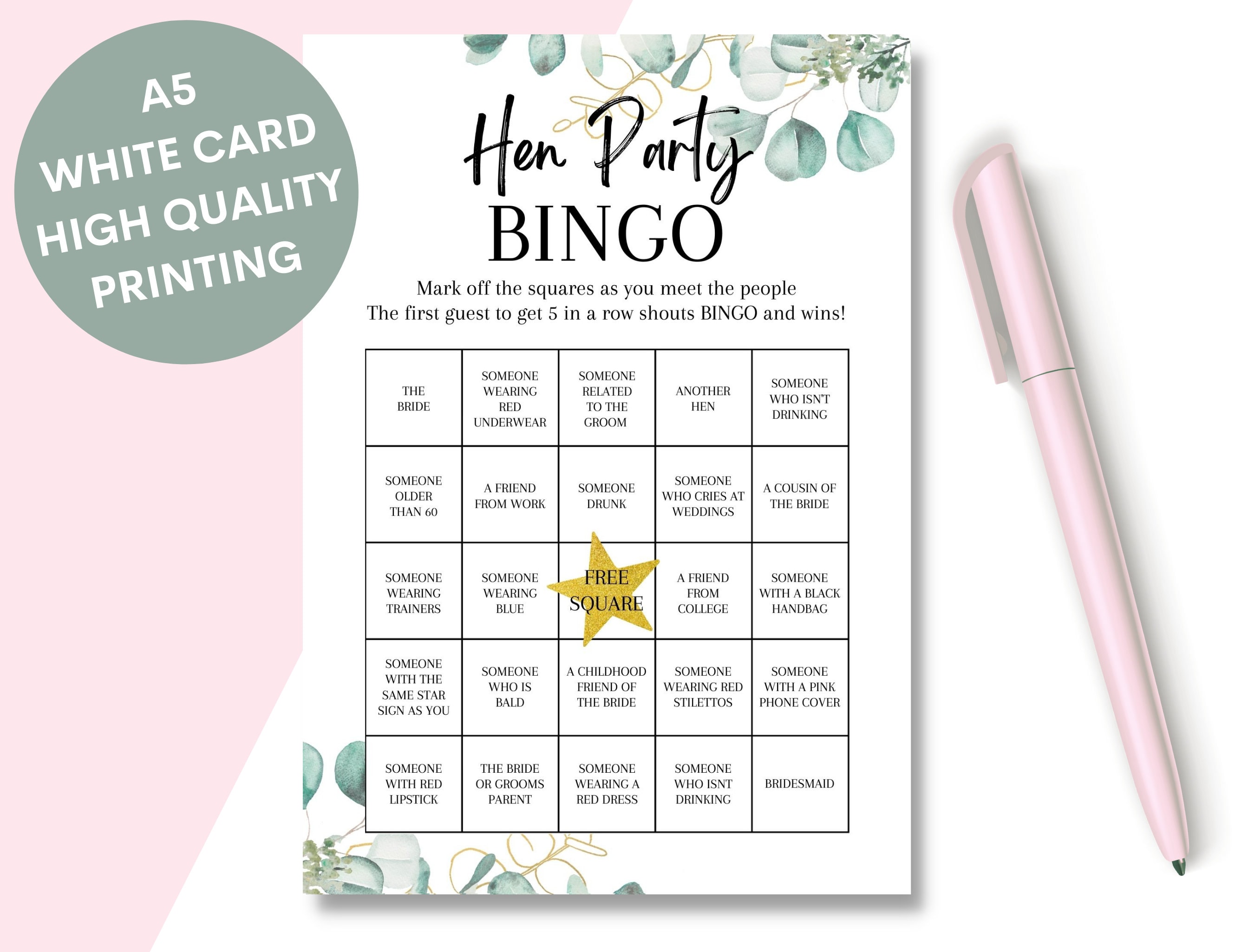 Hen Party Game Bingo Bridal Shower Games Funny Bride to Be - Etsy UK