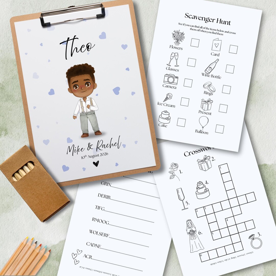 Personalised Wedding Activity Pack for Children, A5 Clipboard With 12 ...