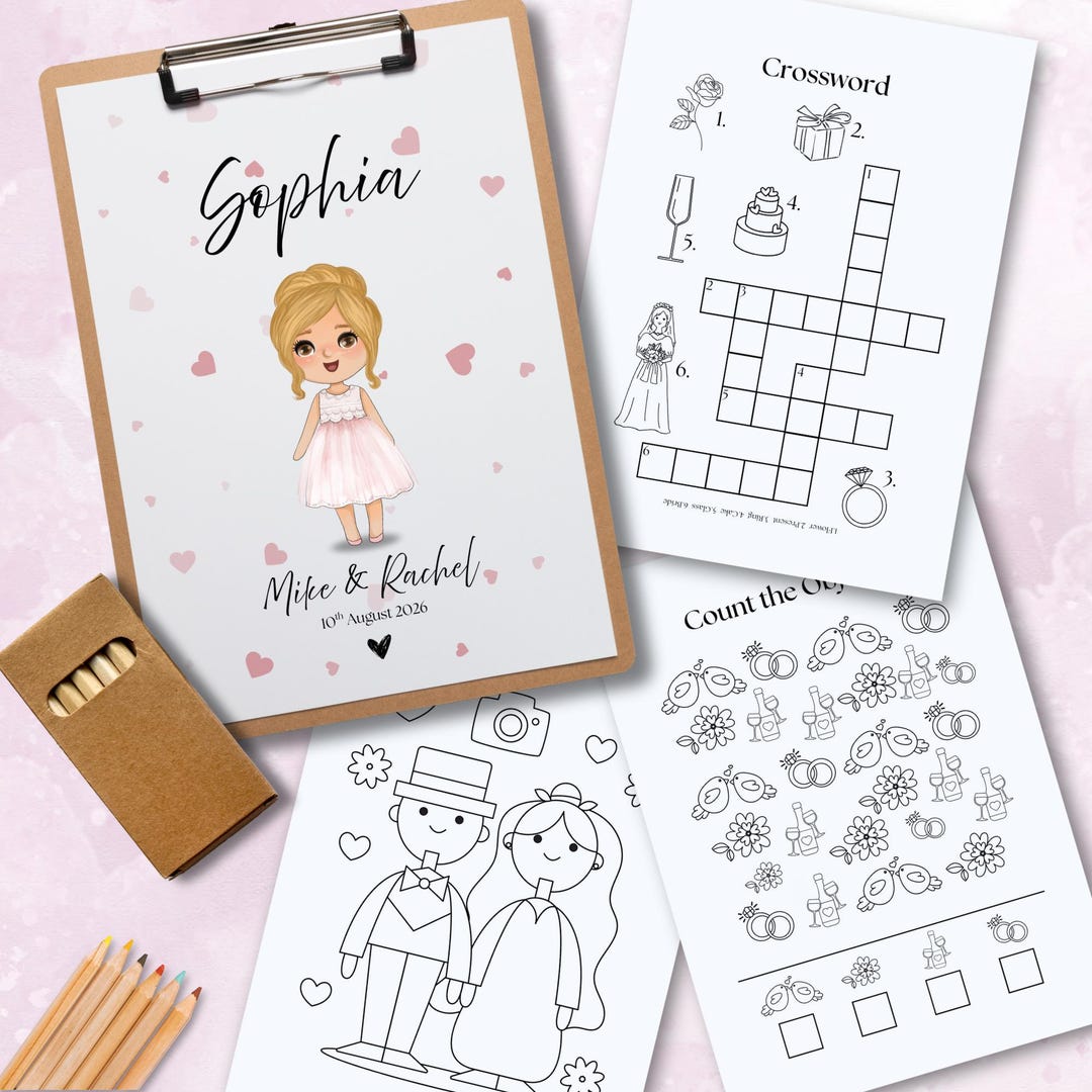 Personalised Wedding Activity Pack for Kids, A5 Clipboard With 12 Fun ...