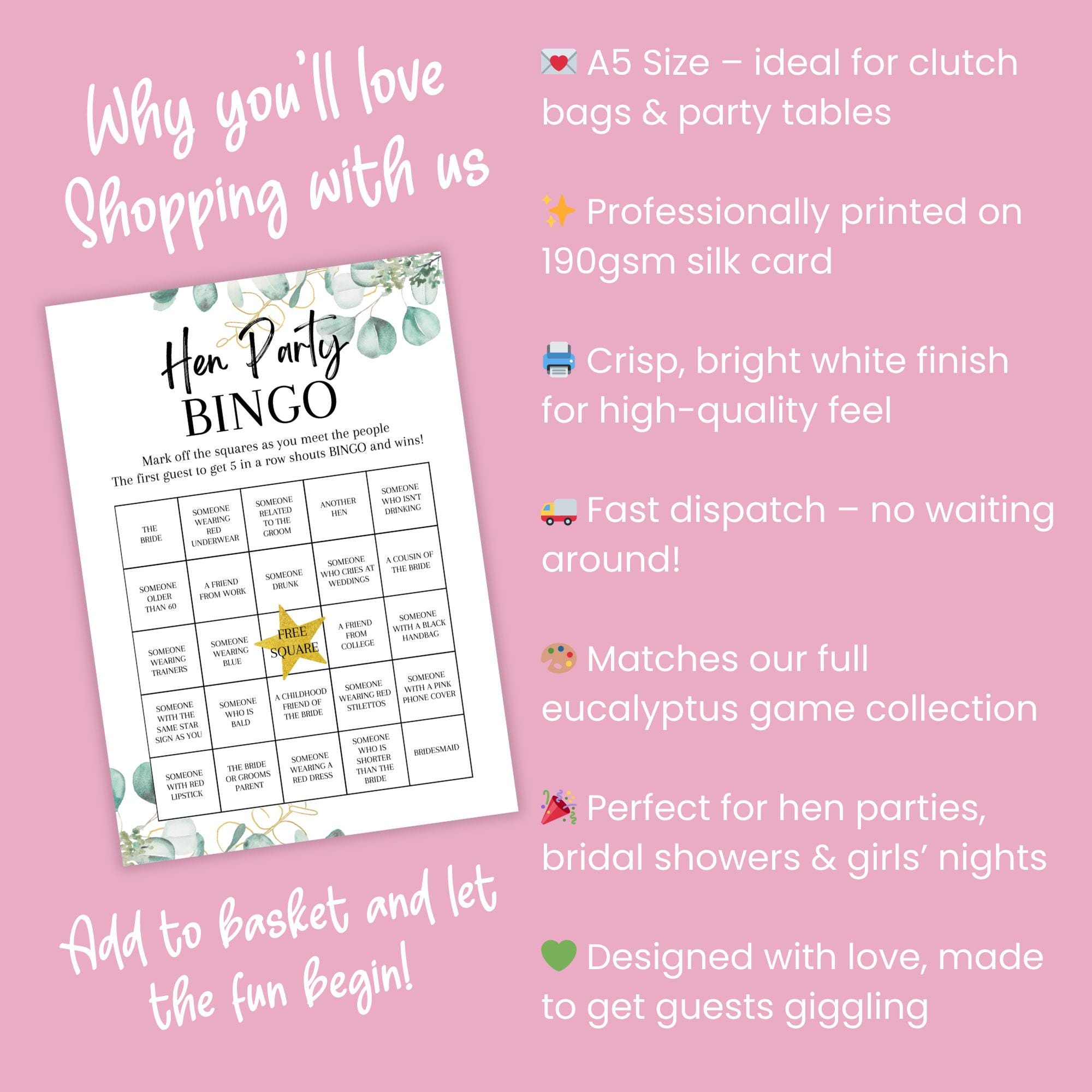 Hen Party Games A5, Bridal Shower Activity Games, Eucalyptus Theme ...