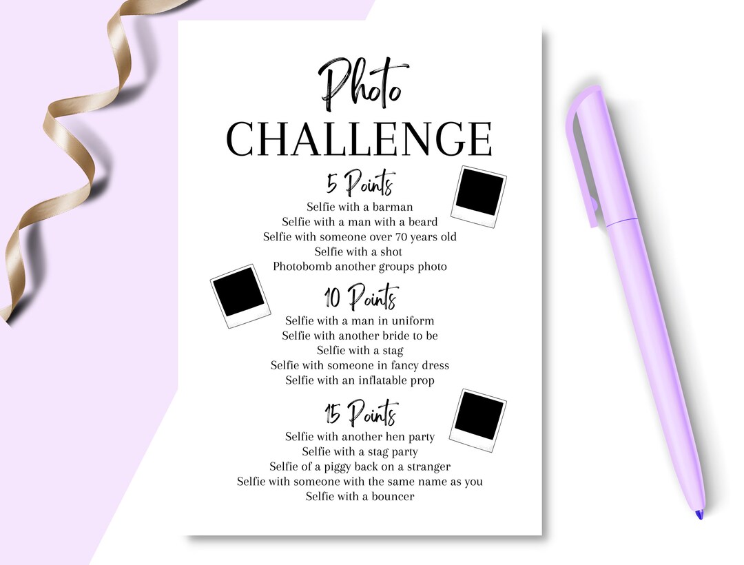 Simple Elegant Hen Party Game Photo Challenge, Funny Hen Game, A5 Size ...