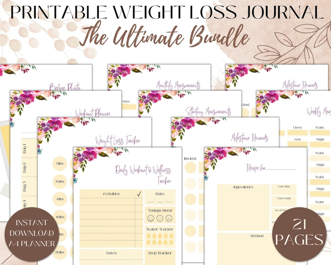 Diet & Fitness Tracker Meal Planner Printable, Printable Weight Loss ...