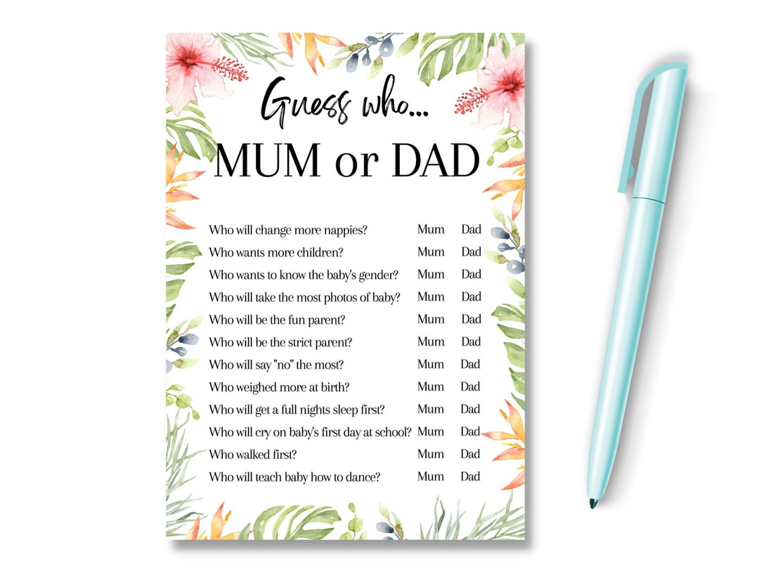 Baby Shower Game Guess Who Mum or Dad, New Mum to Be Gender Reveal ...