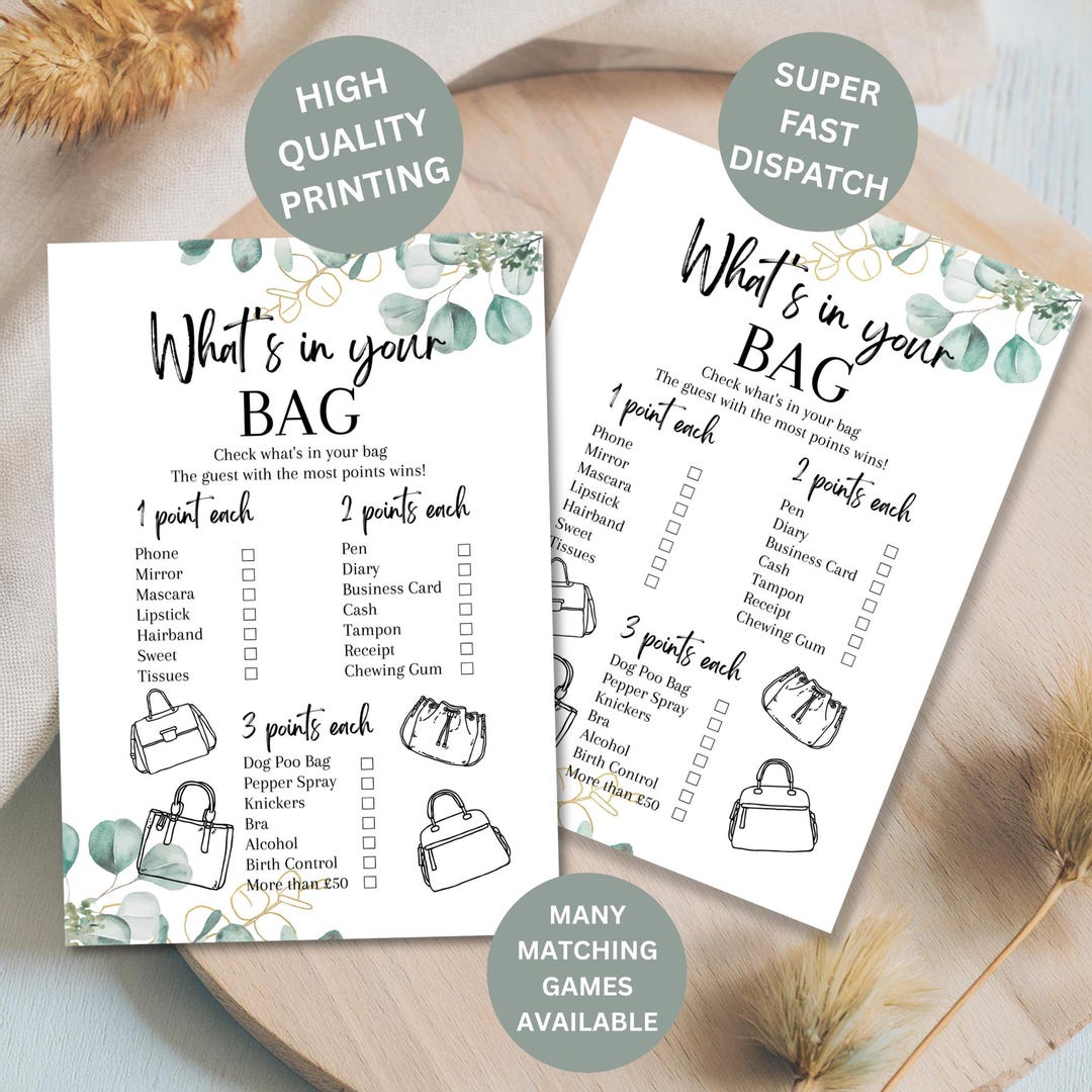 What's in Your Bag Game | A5 Hen Party Activity | Bridal Shower ...