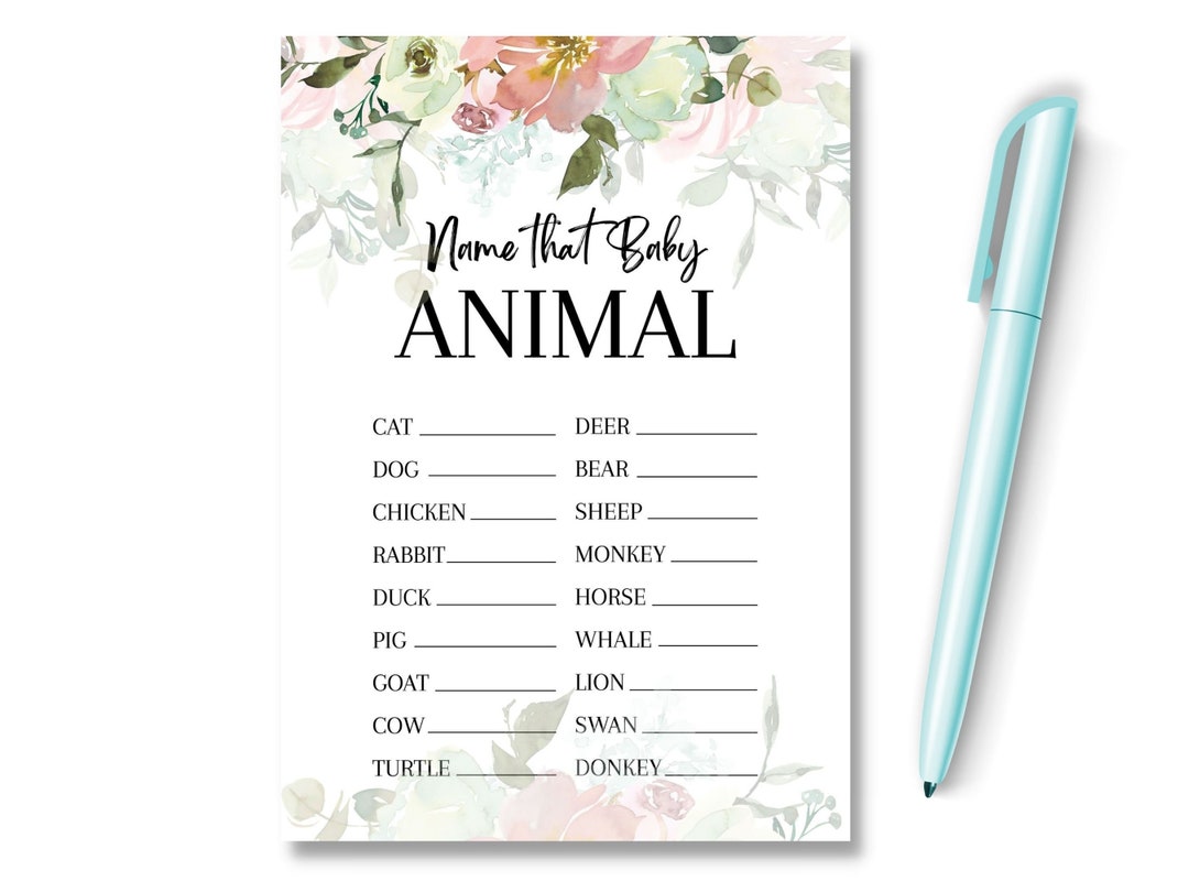 Floral Baby Shower Game Name the Animal, New Mum to Be Gender Reveal ...