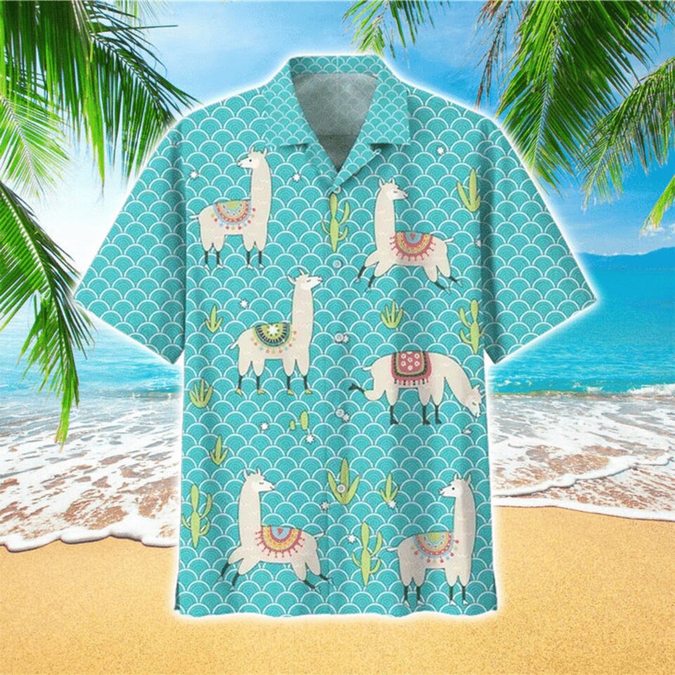 Cute Llama Teal Color Hawaiian Shirt sold by Ambassador Limousine | SKU ...