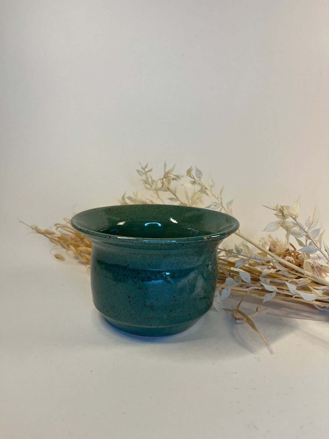 Teal Ceramic Vase Handmade Pottery Planter Wide Mouth Vase Hand Thrown ...