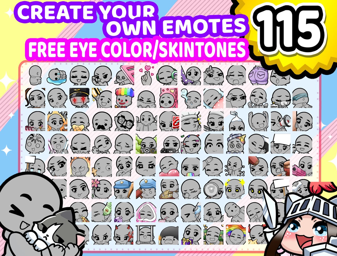 DIY Emote Base Bundle | 115 Emotes Template Human Chibi | Procreate ...