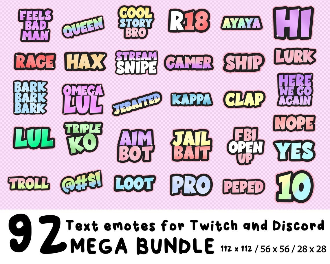 Twitch Text Emotes y Discord Emotes Bundle/Pack/Set Premade | Etsy España