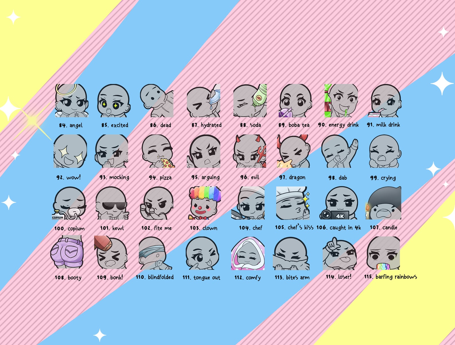 DIY Emote Base Bundle 115 Emotes Template Human Chibi Procreate Brush ...