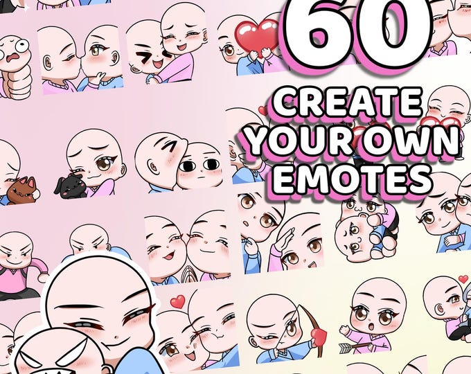 60 COUPLE Emote Base, Twitch Emote Template, Procreate Brush and Stamps ...