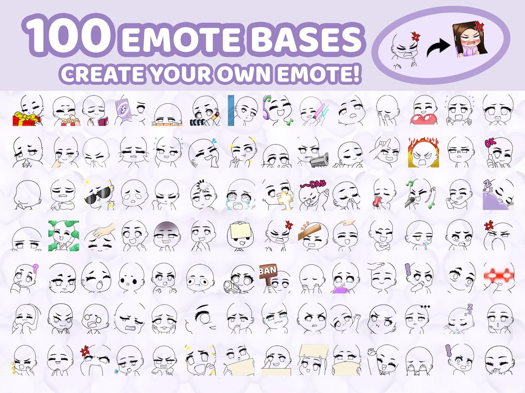 Emote Base MEGA Bundle | 100 Custom Chibi Emote DIY Pack Template for ...