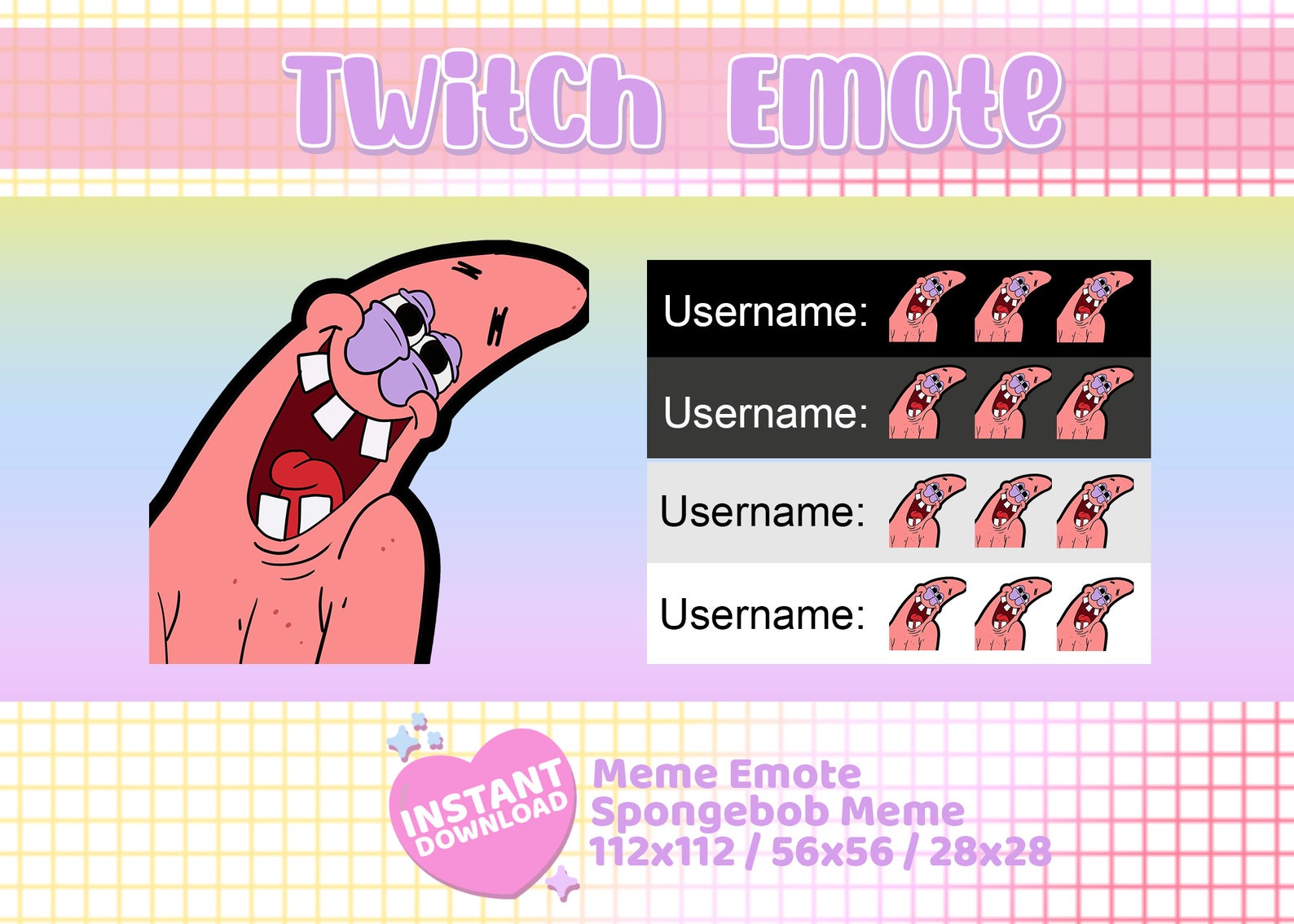 Twitch Emote Patrick Smiling Meme Sbob Funny Meme Funny | Etsy Canada