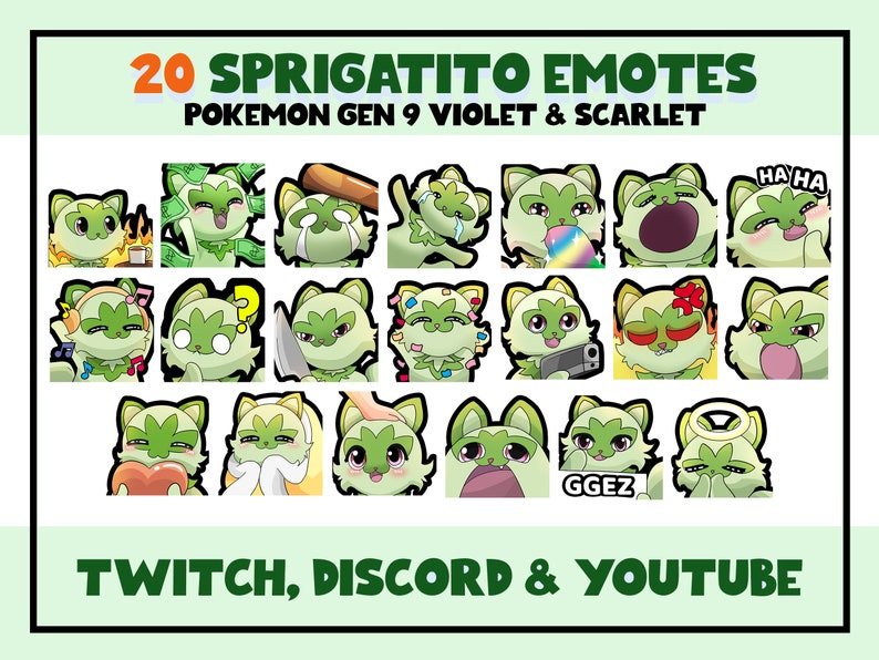 20 Sprigatito Emotes Pokemon Gen 9 Grass Starter Bundle - Etsy