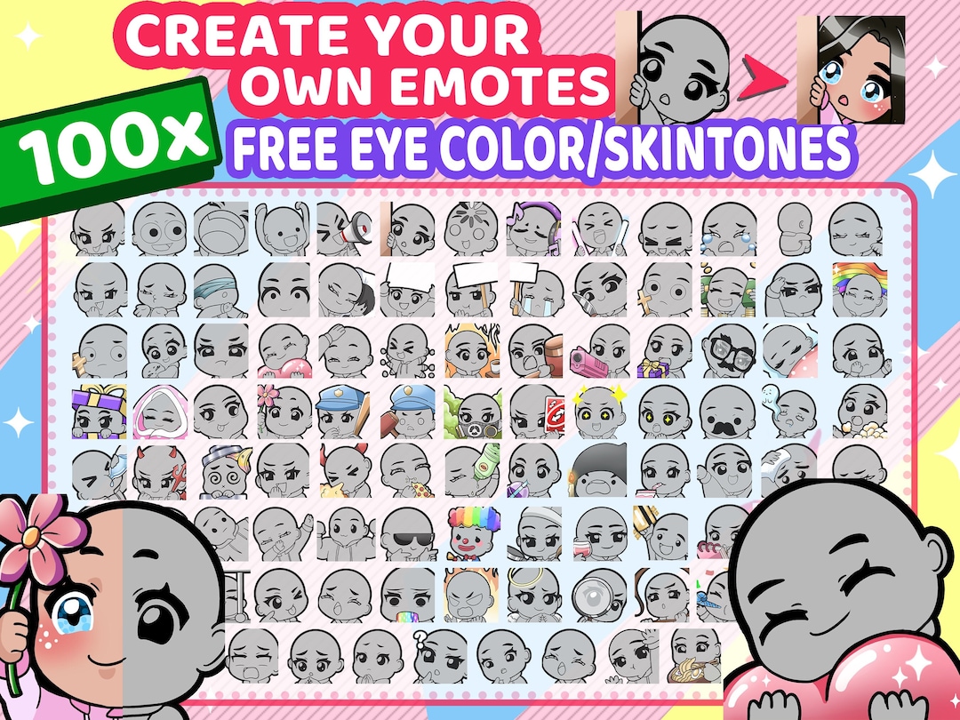 Emote Base Mega Pack 100 Human Chibi Template For Twitch Discord Youtube Procreate Custom