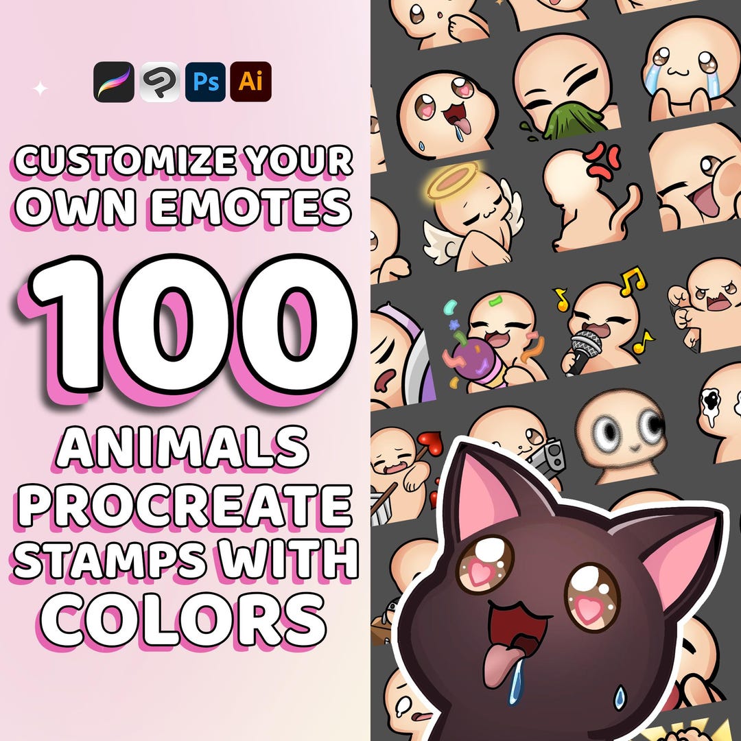 100 Emote Base, Twitch Emote Template, Procreate Stamps & Brush - Etsy ...