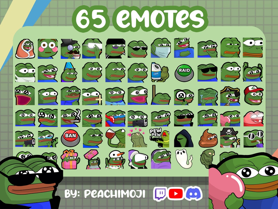 65 Pepega & Kermit Twitch Emotes Pack Cute Frog Emotes Pepe - Etsy