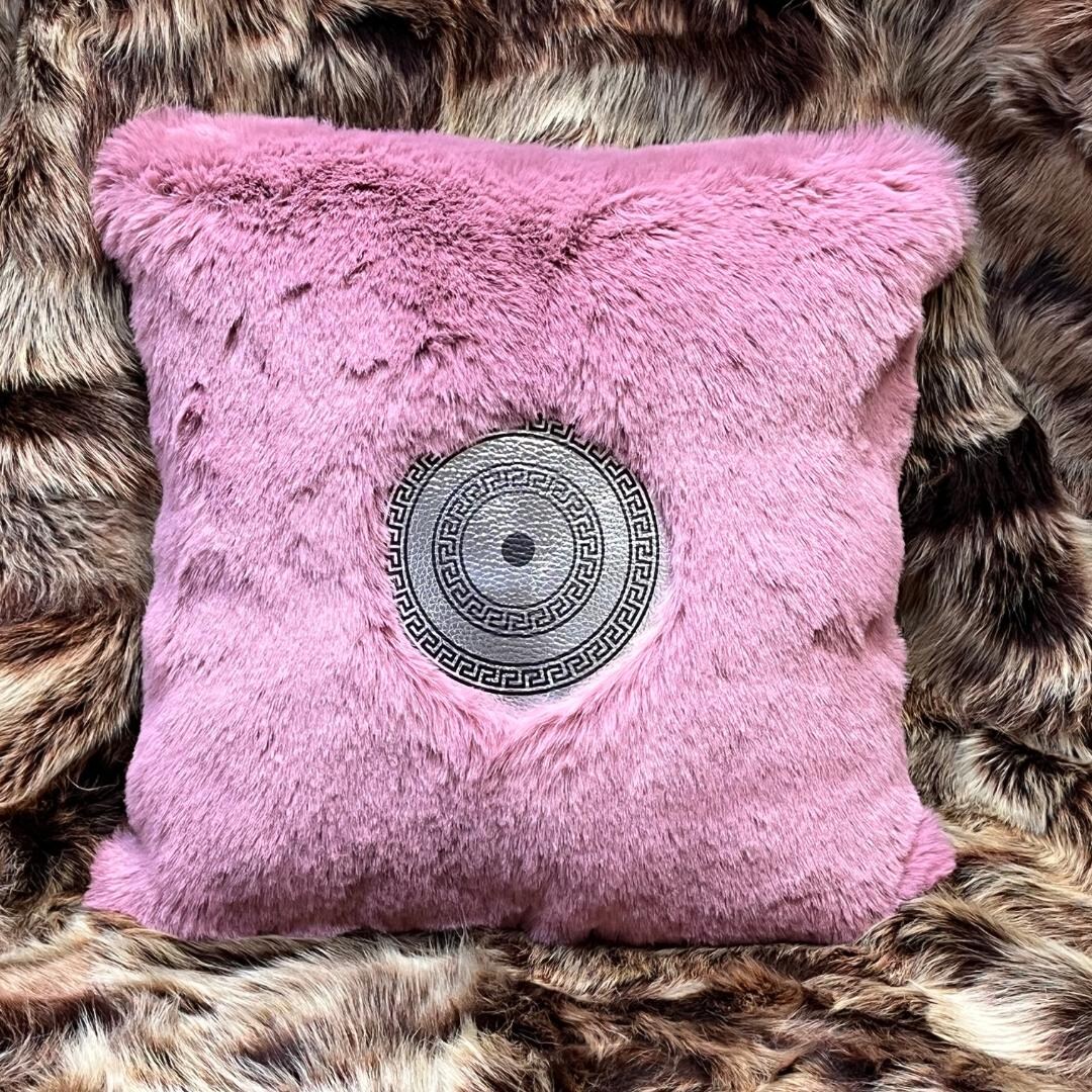 Handmade Pink Faux Fur Cushion Greek Key Design, Scandinavian Decor ...