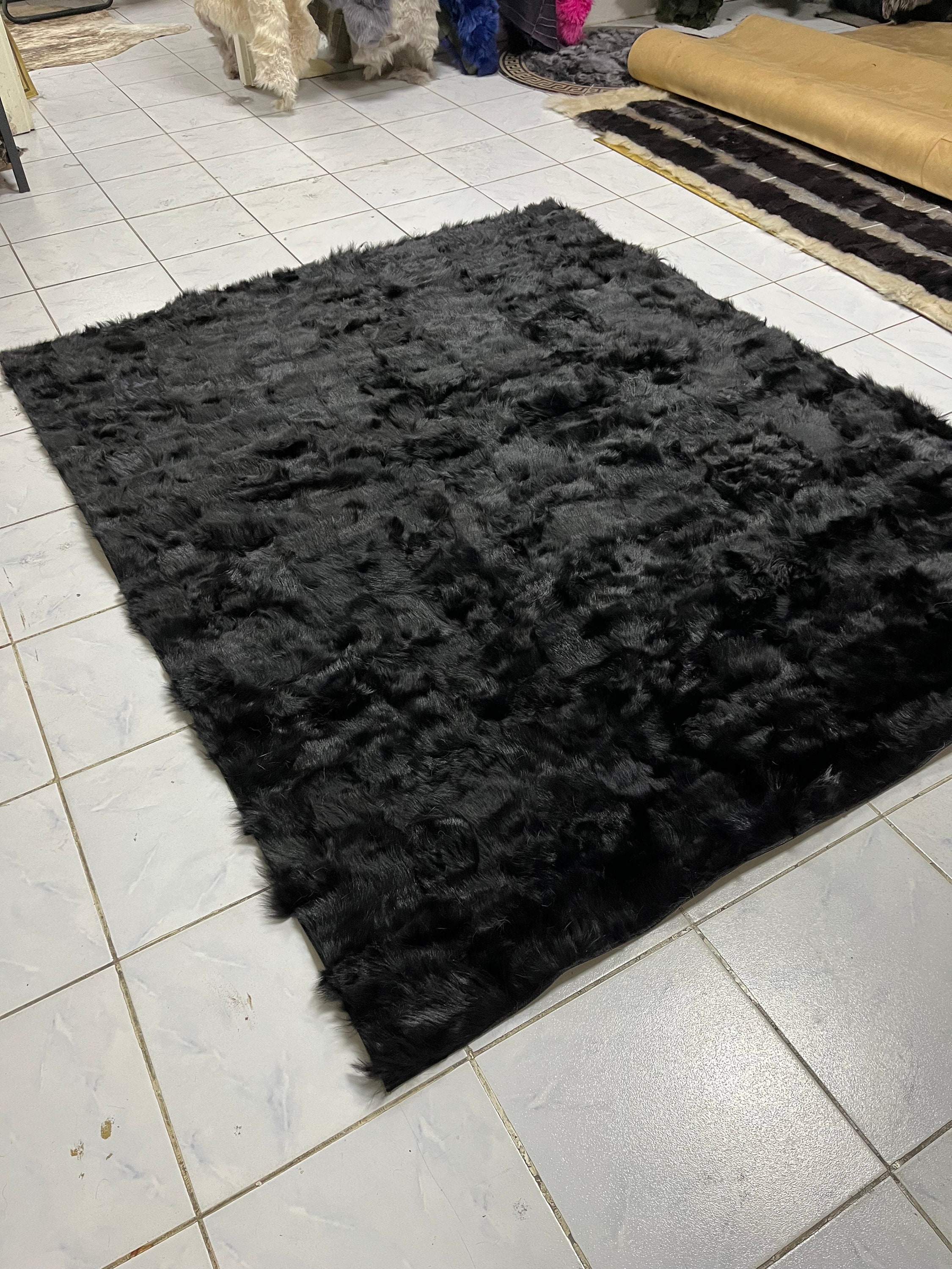 Black Sheepskin Fur Rug: Handmade Soft Wool Area Rug - Etsy