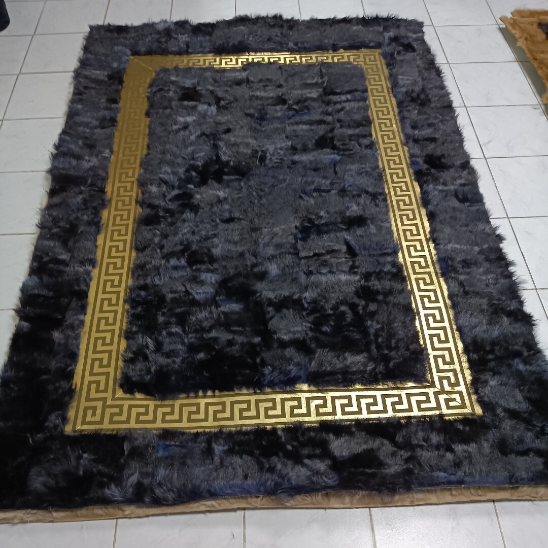 Dark Blue Sheepskin Rug, Dark Blue Fluffy Rug, Sheepskin Patchwork Rug ...