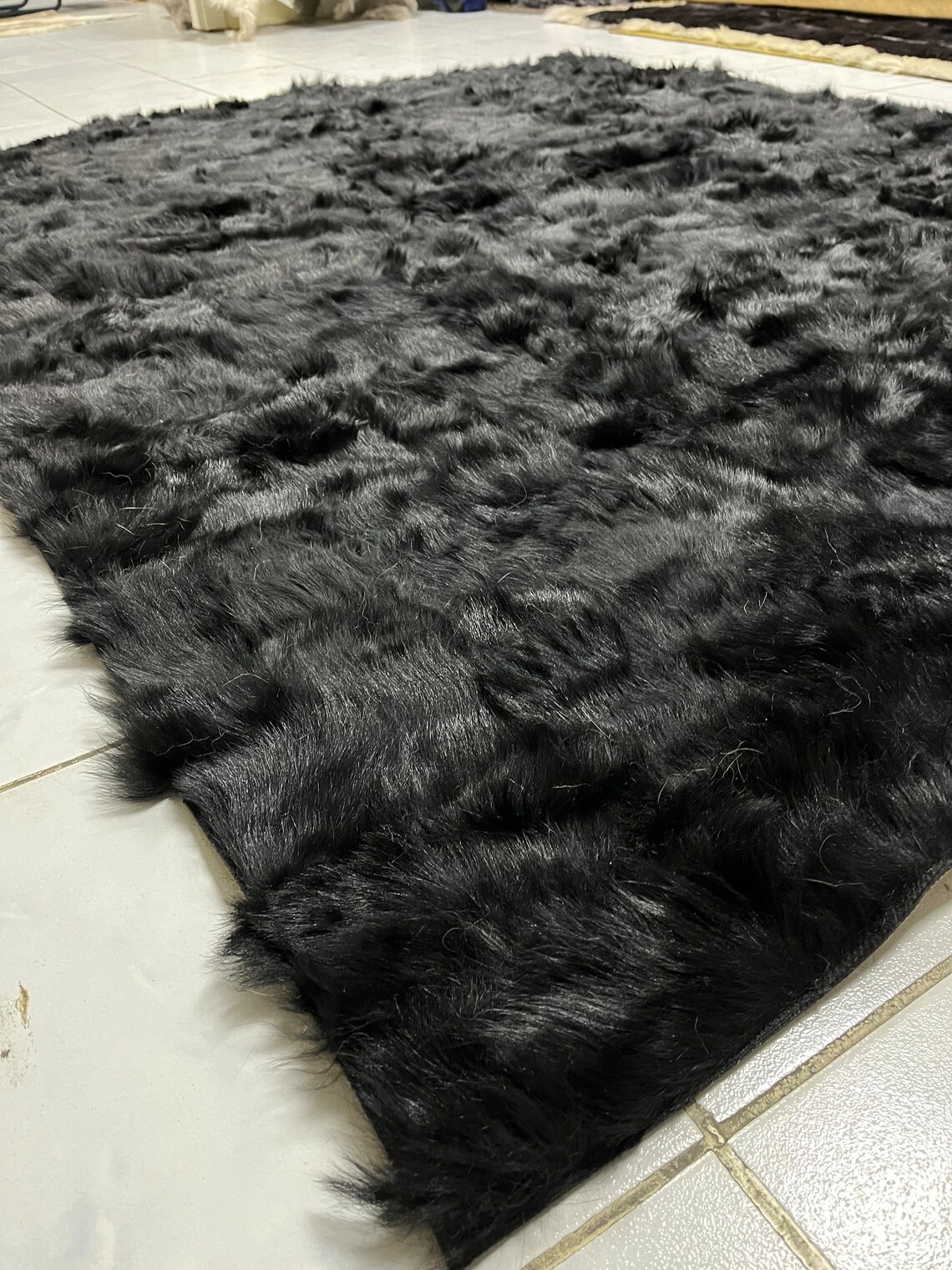 Black Sheepskin Fur Rug: Handmade Soft Wool Area Rug - Etsy