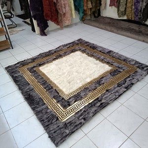 Handmade Sheepskin Patchwork Rug: Gray-gold Wool Leather Area Rug - Etsy