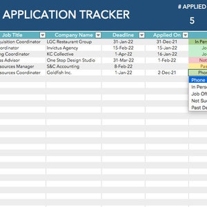 Job Search Tracker Excel Spreadsheet Template | Etsy