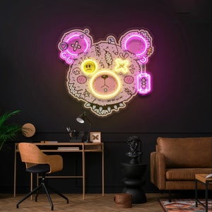 Teddy Bear Pop Art Cool Damaged Teddy Neon Sign, Cute Bear Neon Sign ...