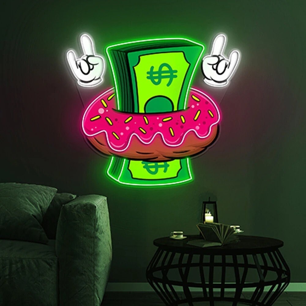 Donut Dollar Neon Sign, LED Wall Decor, Neon Night Light, Perfect for ...