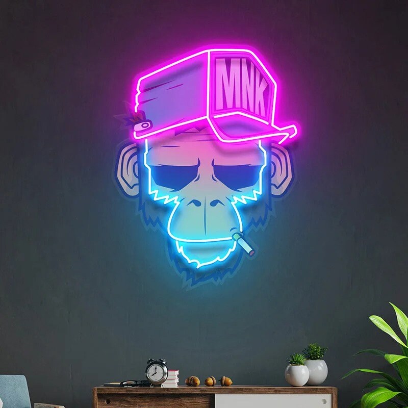 Pop Art Monkey Smoke Neon Sign Custom Animal Acrylic Artwork Neon ...