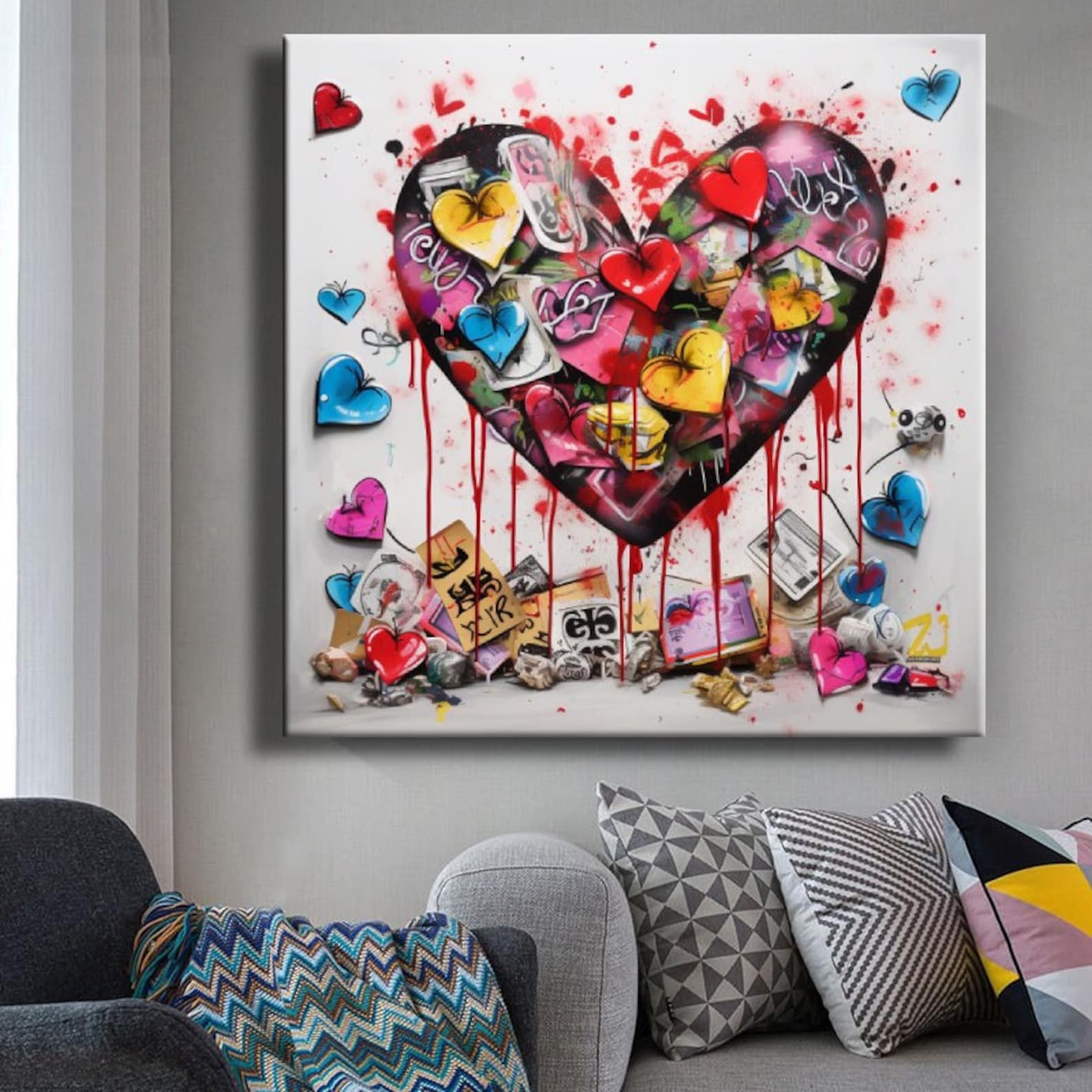 Pop Art Heart LOVE Graffiti Canvas Print Wall Art Painting Home Decor ...