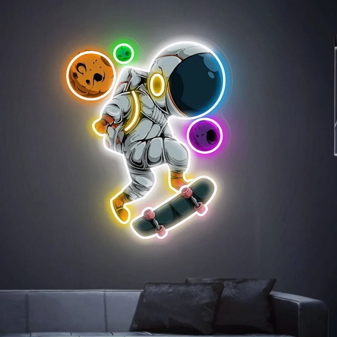 Astronaut Neon Sign Skateboard Neon Signs Spaceman Playing Skateboard ...