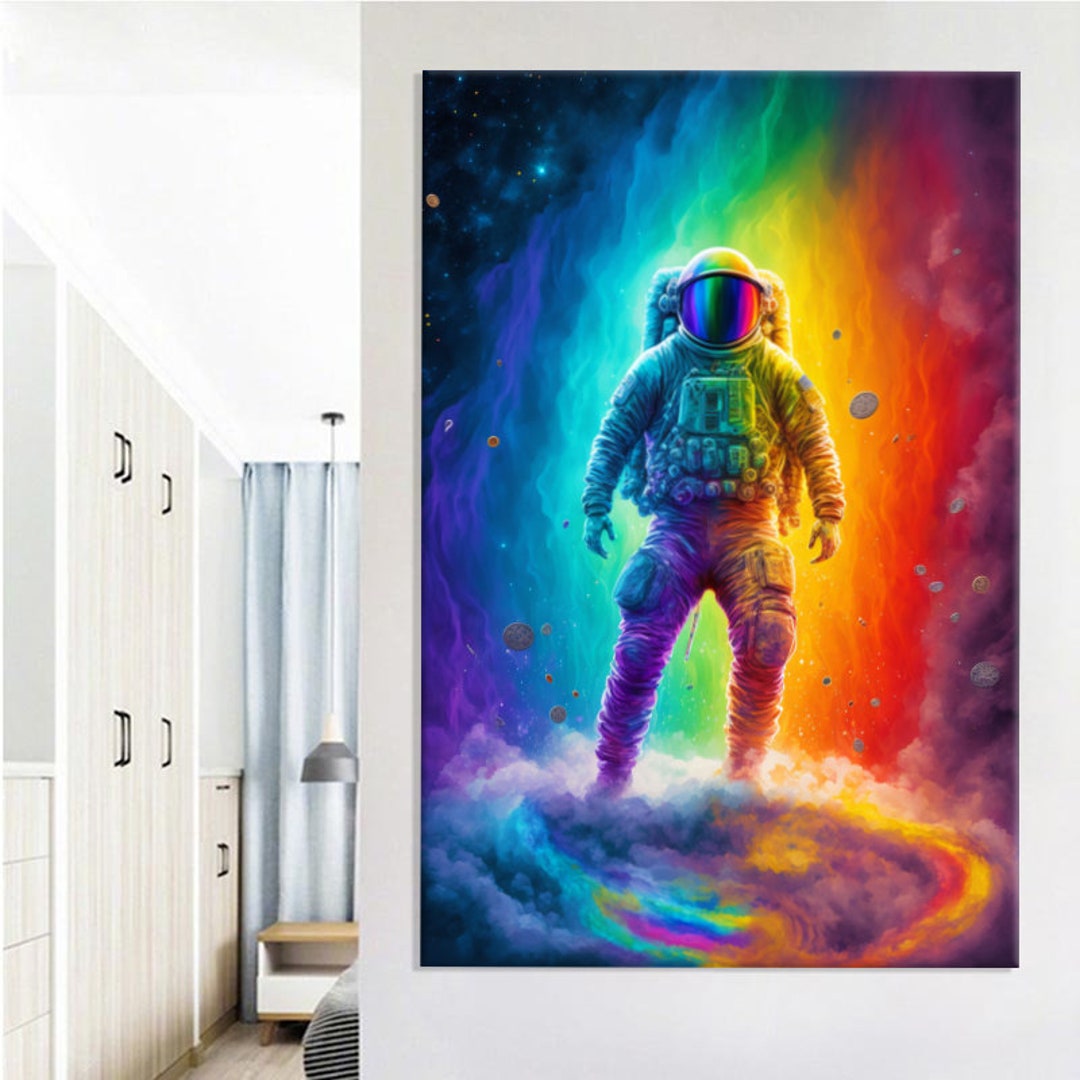 Rainbow in Space Graffiti Spaceman 3D Painting Canvas Print Wall Art ...