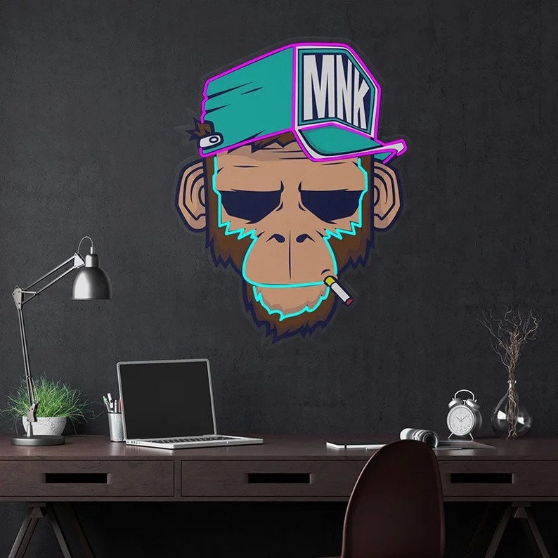 Pop Art Monkey Smoke Neon Sign Custom Animal Acrylic Artwork Neon ...
