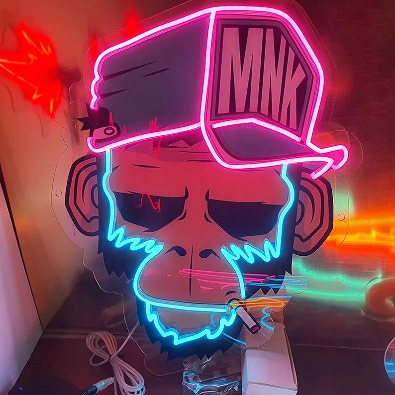 Pop Art Monkey Smoke Neon Sign Custom Animal Acrylic Artwork Neon ...