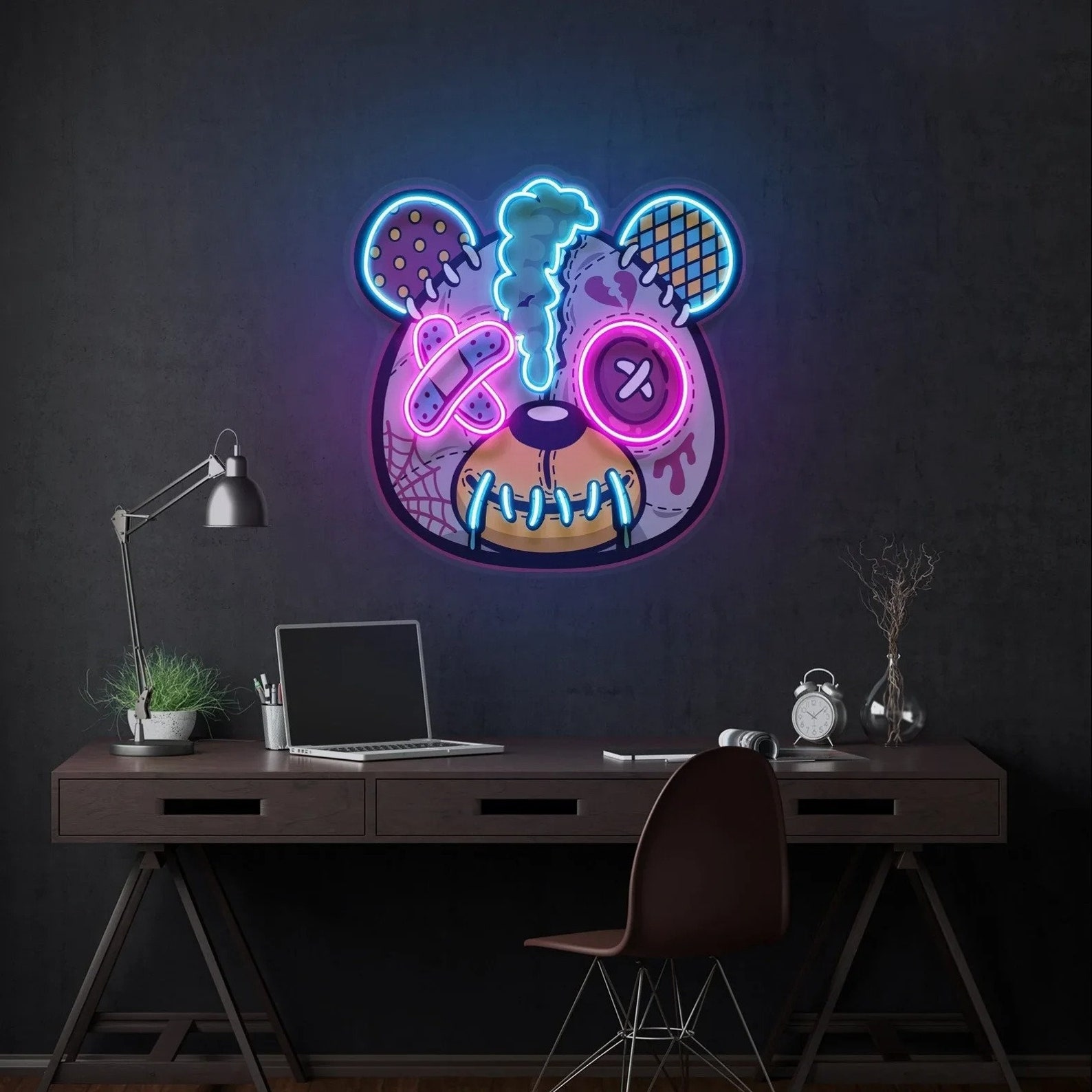 Pop Art Cool Damaged Teddy Neon Sign, Cute Bear Neon Sign, Graffiti ...
