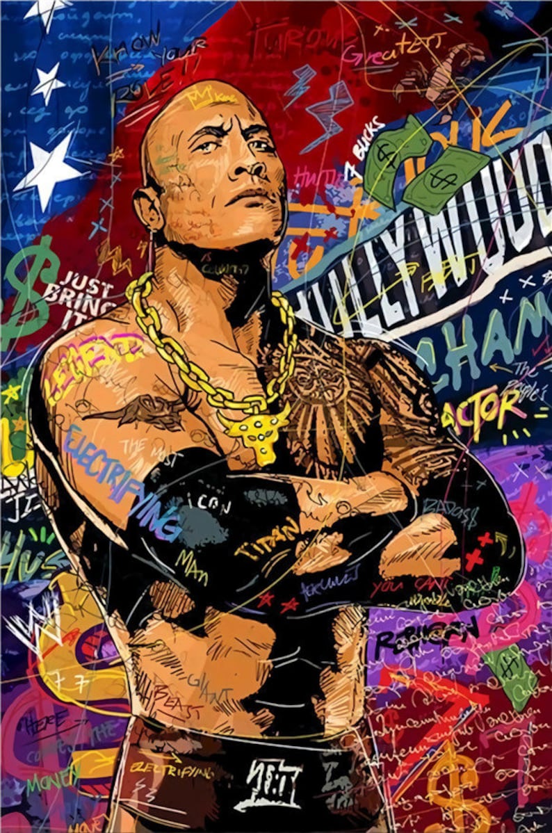 The Rock Graffiti Pop Art Dwayne Johnson Canvas Painting Wall | Etsy