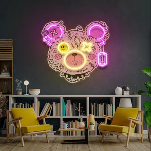 Teddy Bear Pop Art Cool Damaged Teddy Neon Sign, Cute Bear Neon Sign ...