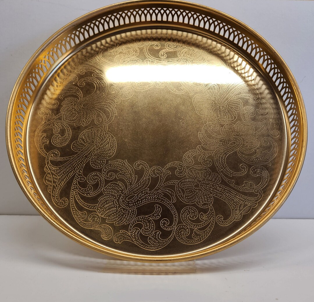 Brass Diner Vintage Cavalier Gallery Tray Embossed - Etsy