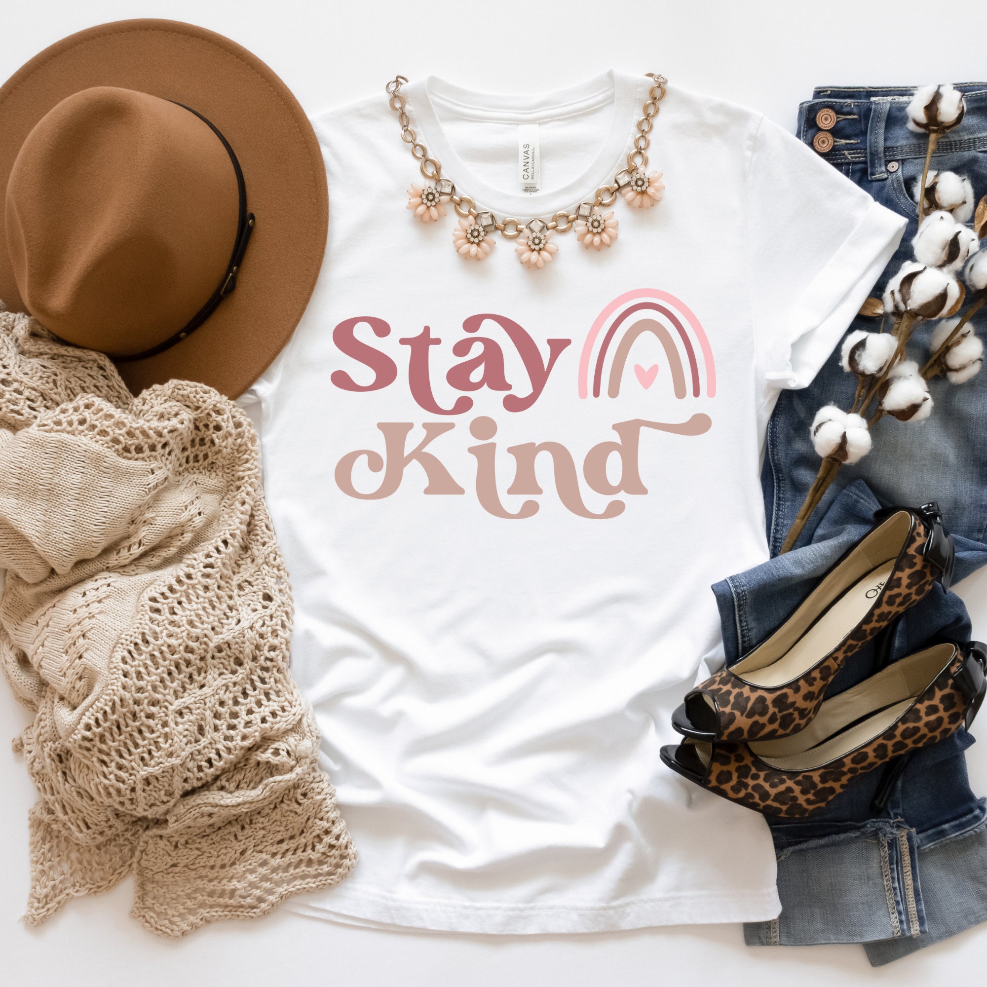 Stay Kind SVG Cut File for Cricut, Boho Retro Shirt Design, Rainbow ...