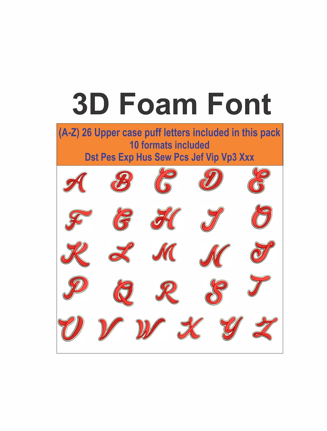 Raised Puff Letter Pack Embroidery Design | 3D Puff Bundle Embroidery ...