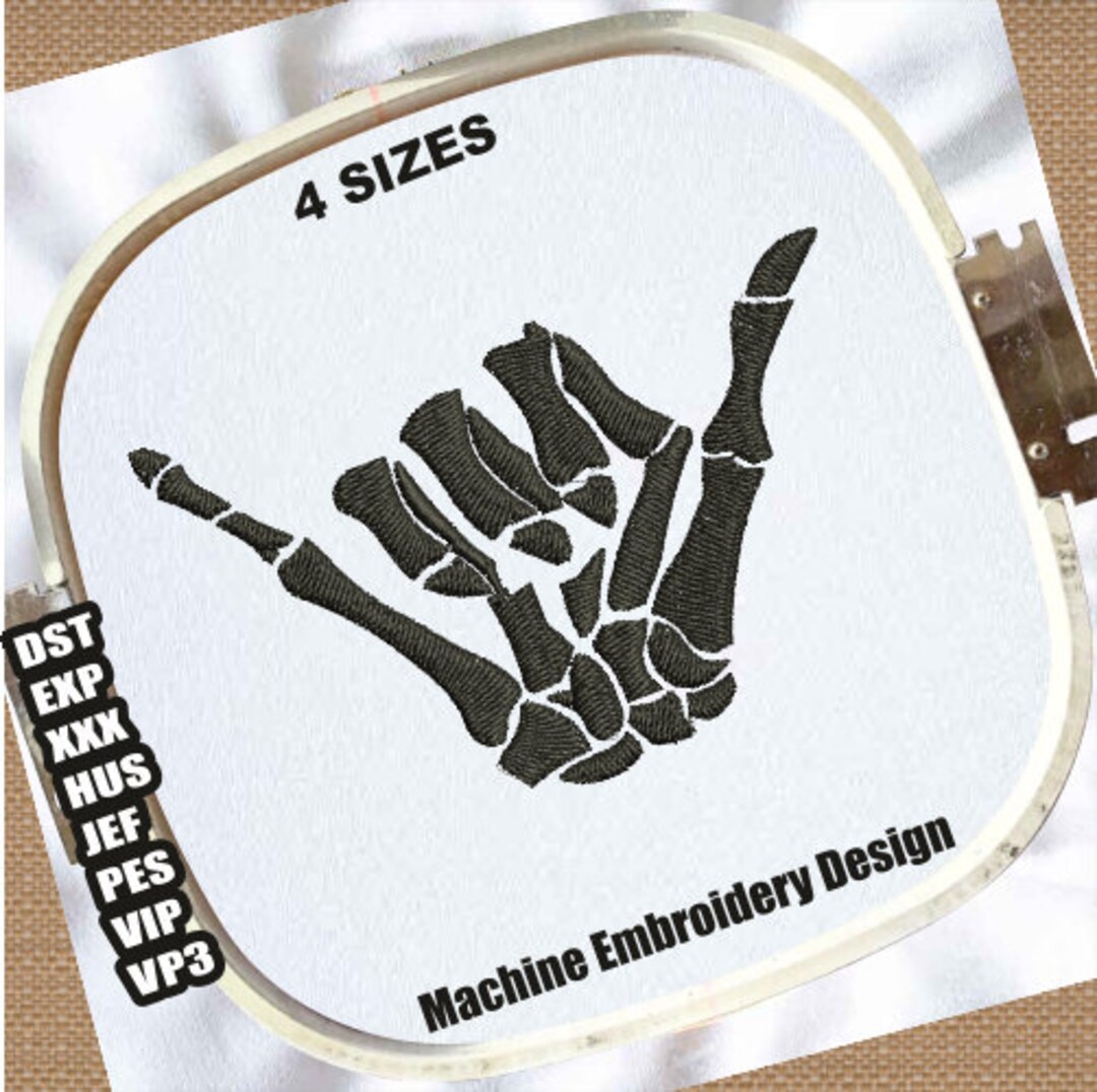 Skeleton Shaka Sign Embroidery Patterns | Shaka Skeleton Hand Sign Dst ...