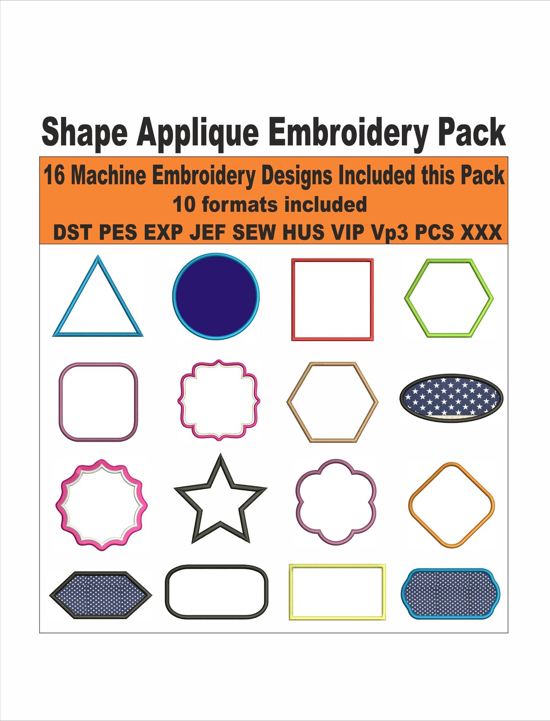 Shapes Applique Machine Embroidery Designs Pack | Frames Shape Applique ...