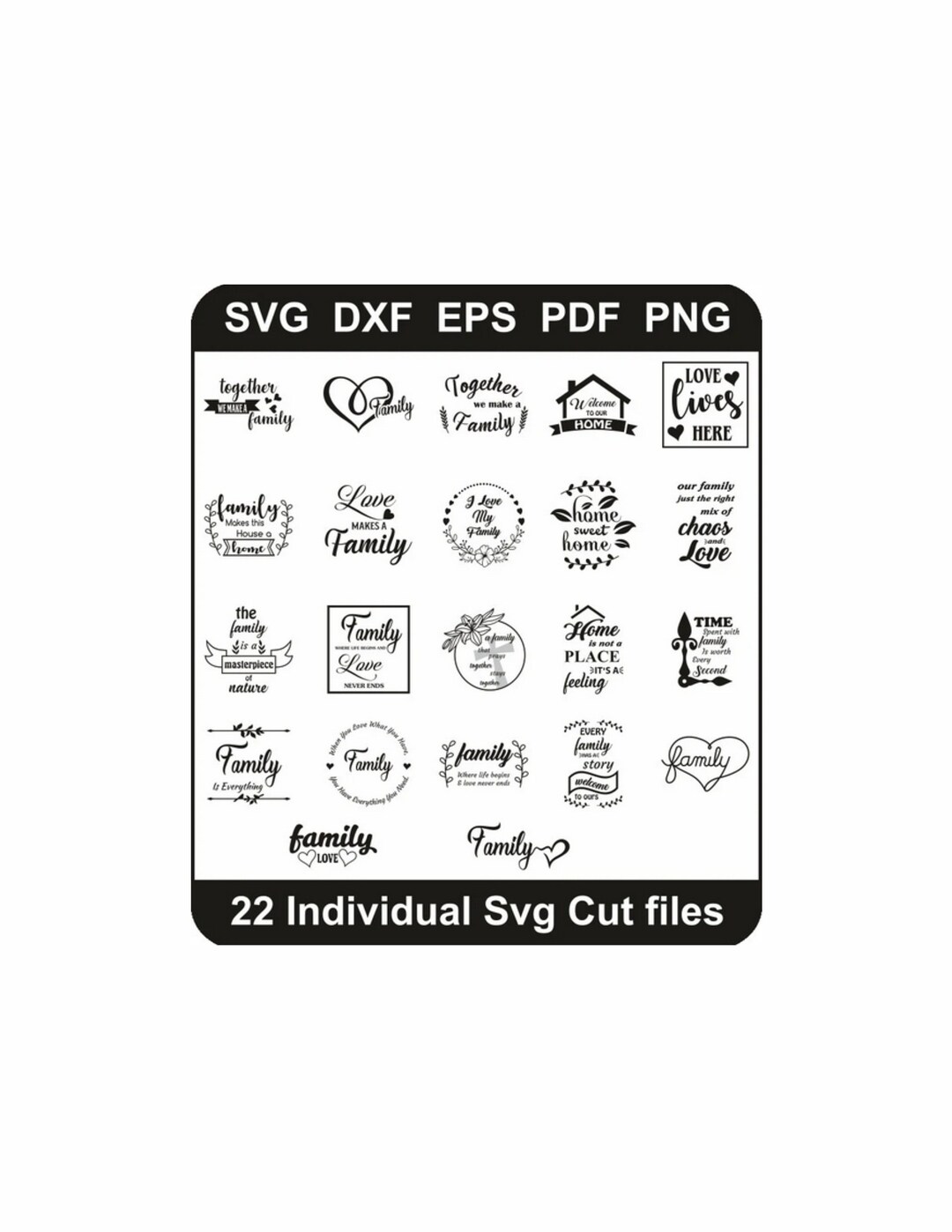 Family Svg Pack, Family Quotes Png Bundle, Family Love Vector File ...