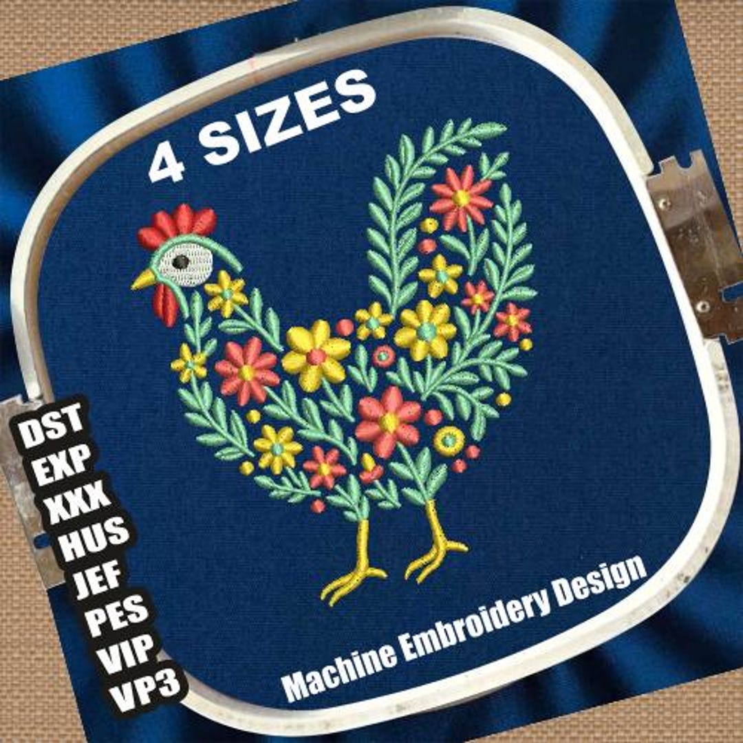 Farm Flowers Chicken Machine Embroidery Designs | Floral Rooster ...