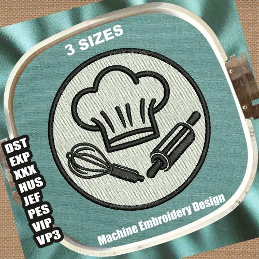Chef Hat Embroidery Designs Chef Hat With Utensils DST Files Chef PES ...
