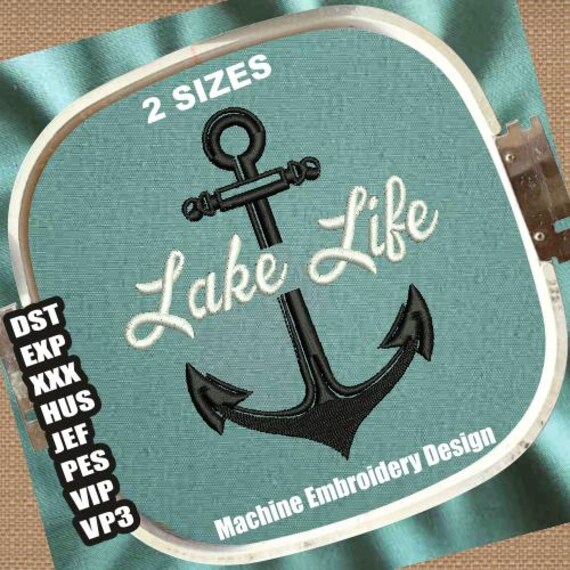 Lake Life Embroidery Machine Designs Fishing Lake Sign Vintage Stitch