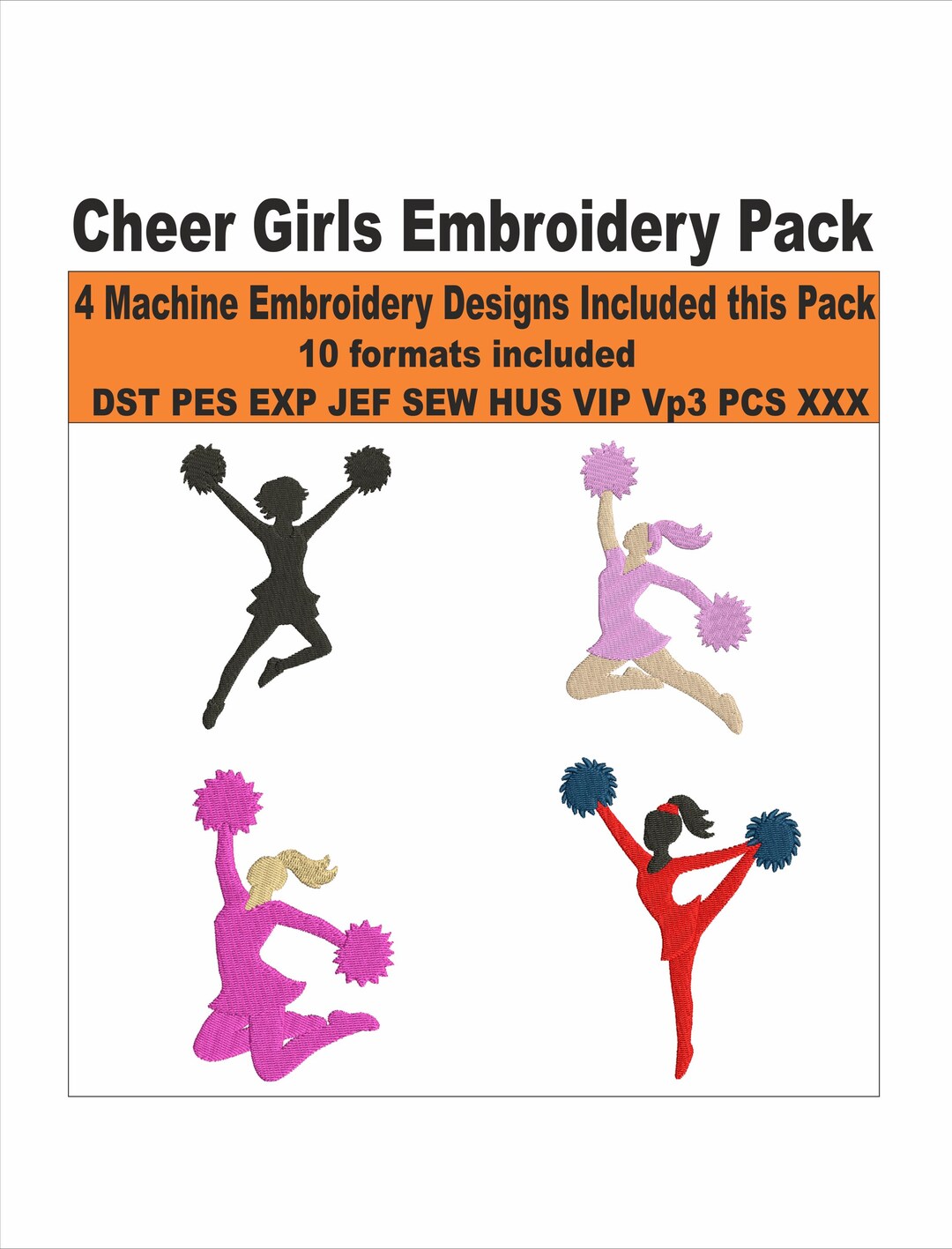 Cheer Girls Machine Embroidery Designs Pack | Cheerleading Embroidery ...