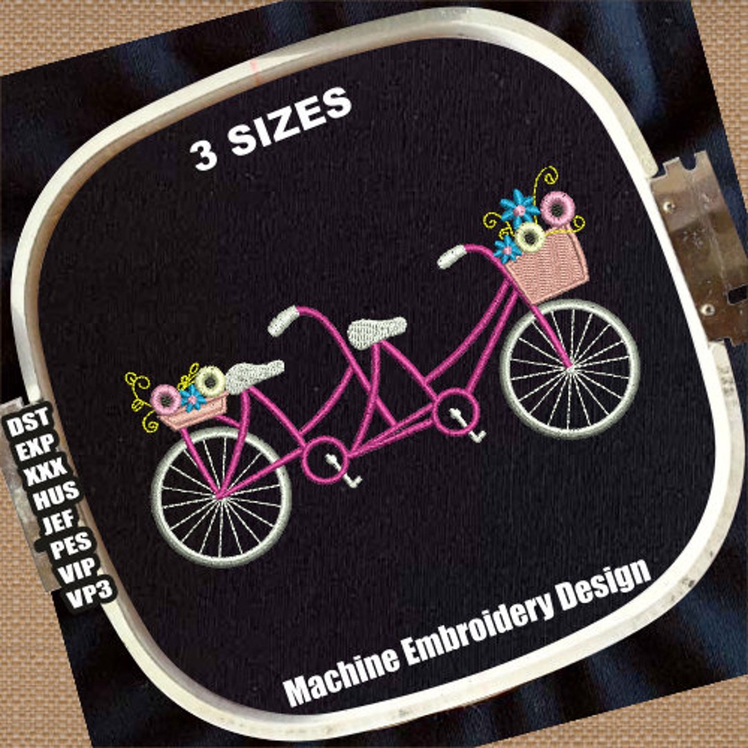 Tandem Bicycle Embroidery Design | Floral Bicycle Dst File | Tandem ...